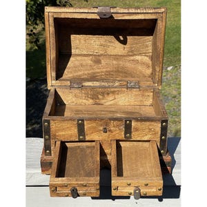 Vintage Wooden Treasure Chest Miniature Two Drawer Trunk Folk Art - Etsy