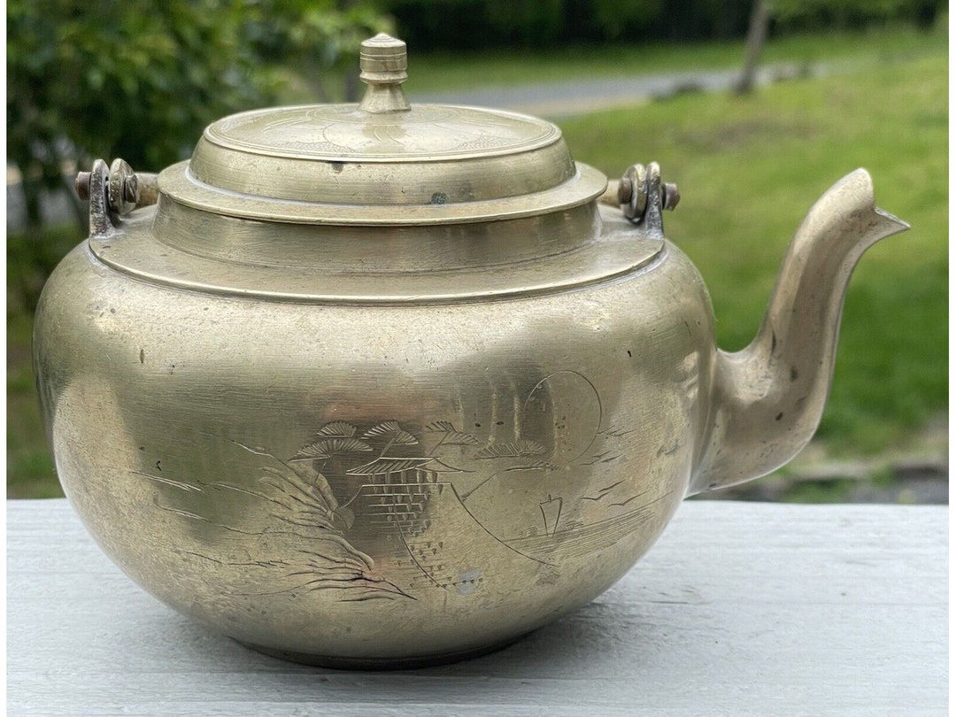 Antique - Vintage Brass Asian Chinese Metal Teapot Tea Pot Decor Design ...