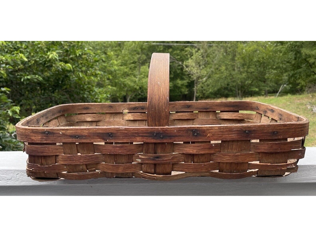 Antique Splint Wooden Primitive Market Gathering Basket 19th C. Rustic ...
