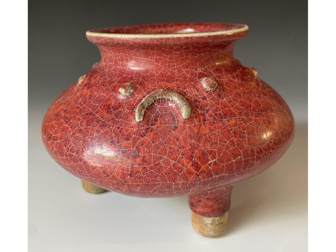 Antique Chinese Jun Yao Red Flambe Glazed Stoneware Tripod Censer Song ...