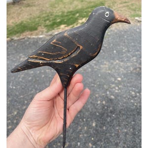 Vintage Hand Carved Painted Folk Art Wooden Crow Vegetable Plant Stake ...
