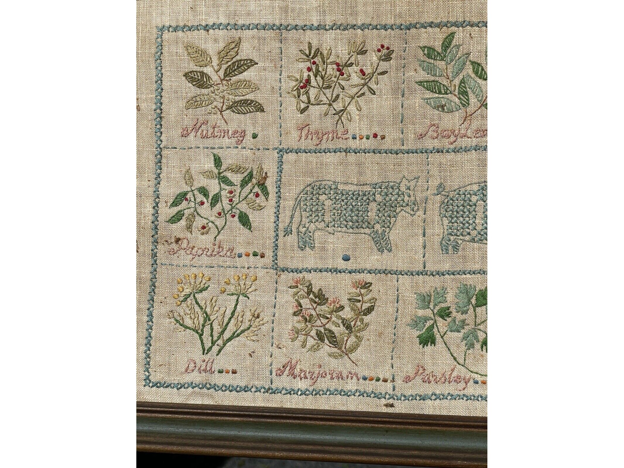 Vintage Botanical Sampler Animals Framed Wall Art Embroidery Rustic ...