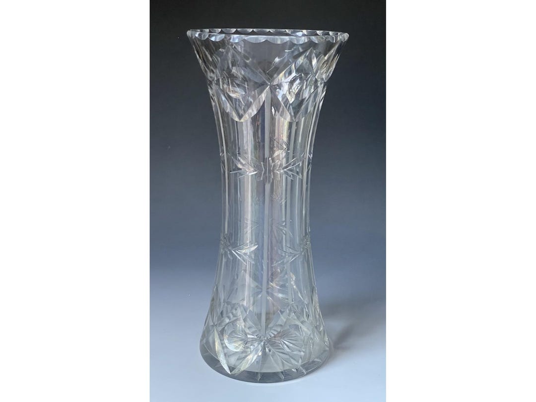 FINE 12" Antique Cut Glass Corset Vase American Brilliant Victorian ...