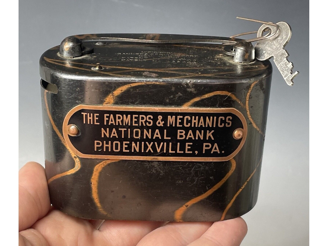 Antique Arts & Crafts Era Copper Colored Metal Saving Coin Bank 776702 ...