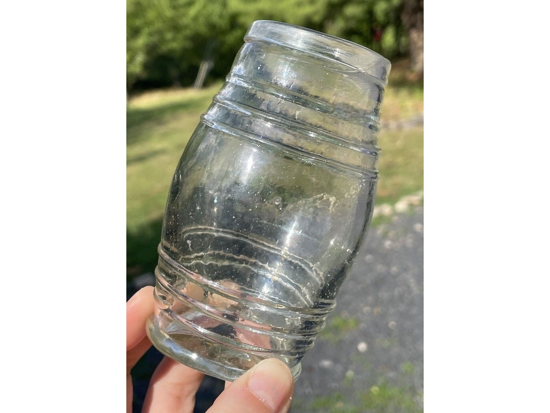 RARE Antique Pontiled Hand Blown Glass Barrel Mustard Food Jar 19th C ...