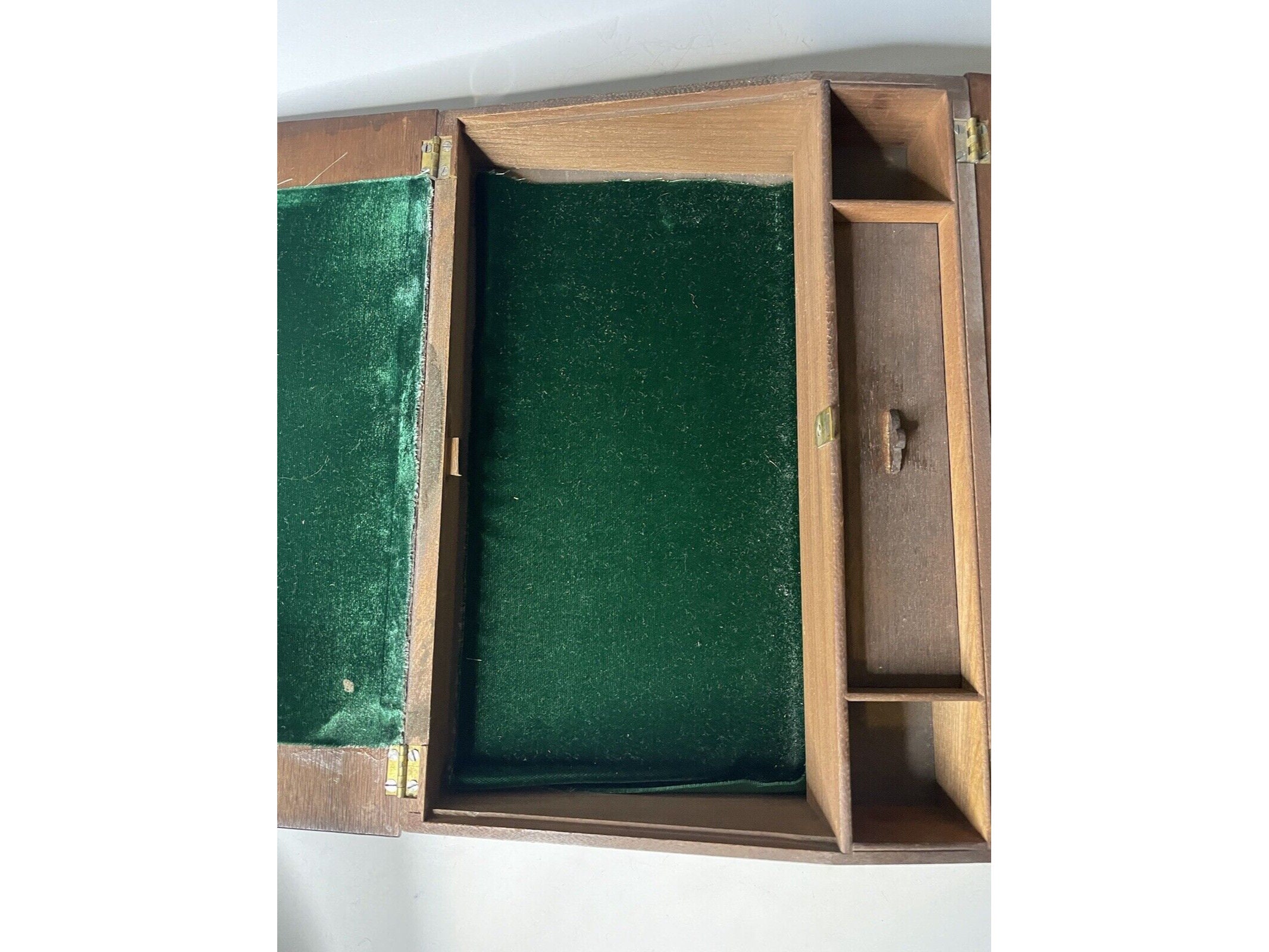 Antique English Wooden Velvet Slant Top Writing Letter Box Traveling ...