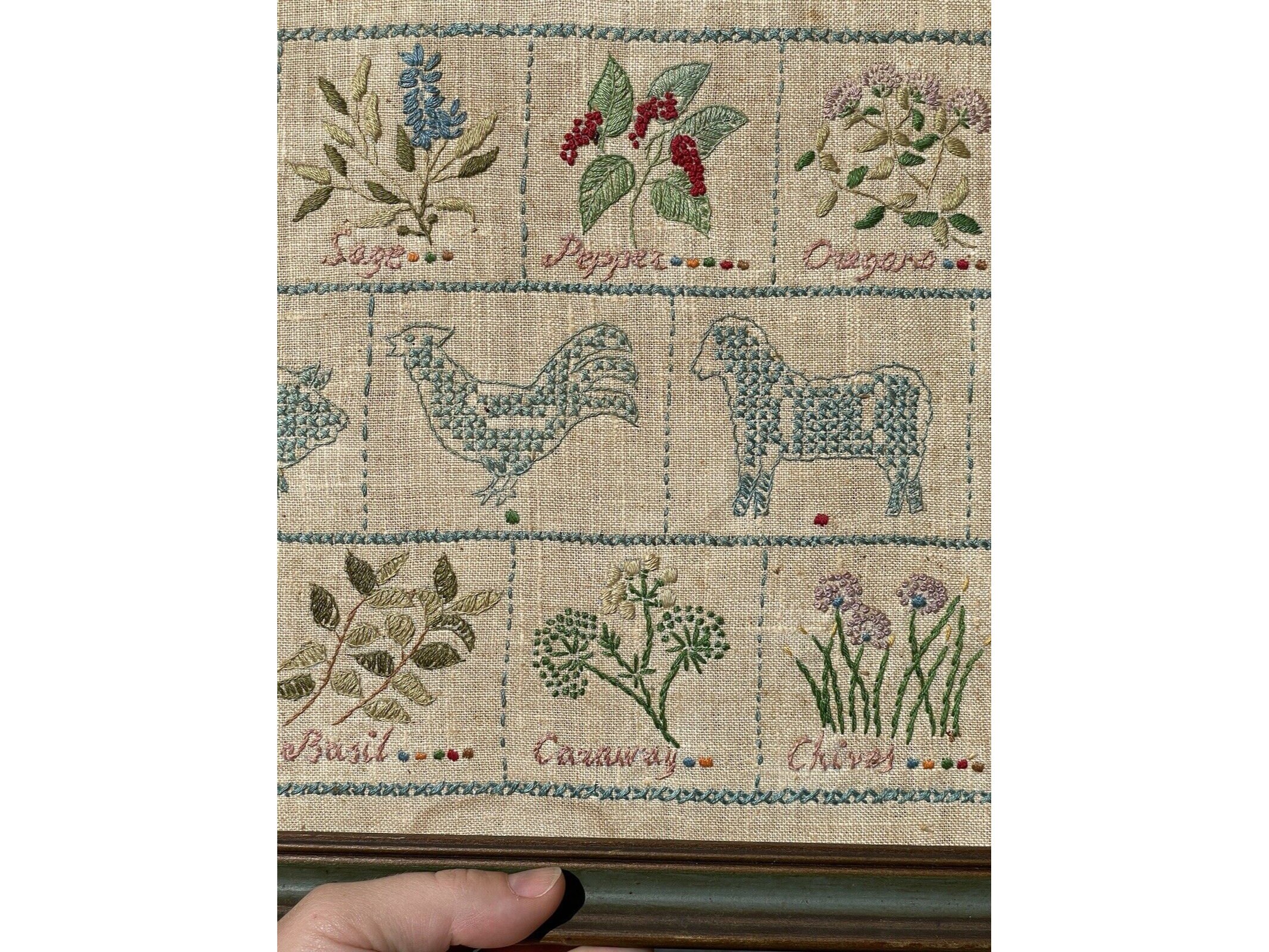Vintage Botanical Sampler Animals Framed Wall Art Embroidery Rustic ...