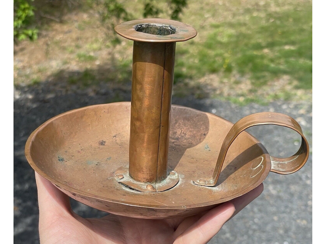 Antique Hand Wrought Copper Chamber Candlestick W/ Finger Handle ...