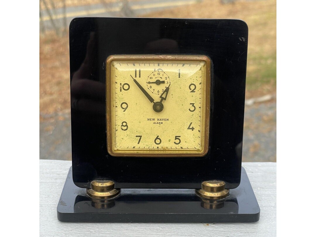 Art Deco Black Catalin Bakelite Alarm Clock New Haven Alarm Retro WORKS ...