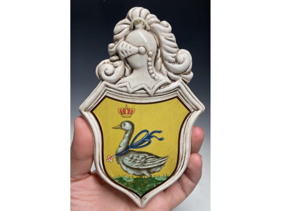 Vintage Duck Crown Knight Shield Crest Wall Plaque Italy Heraldic ...