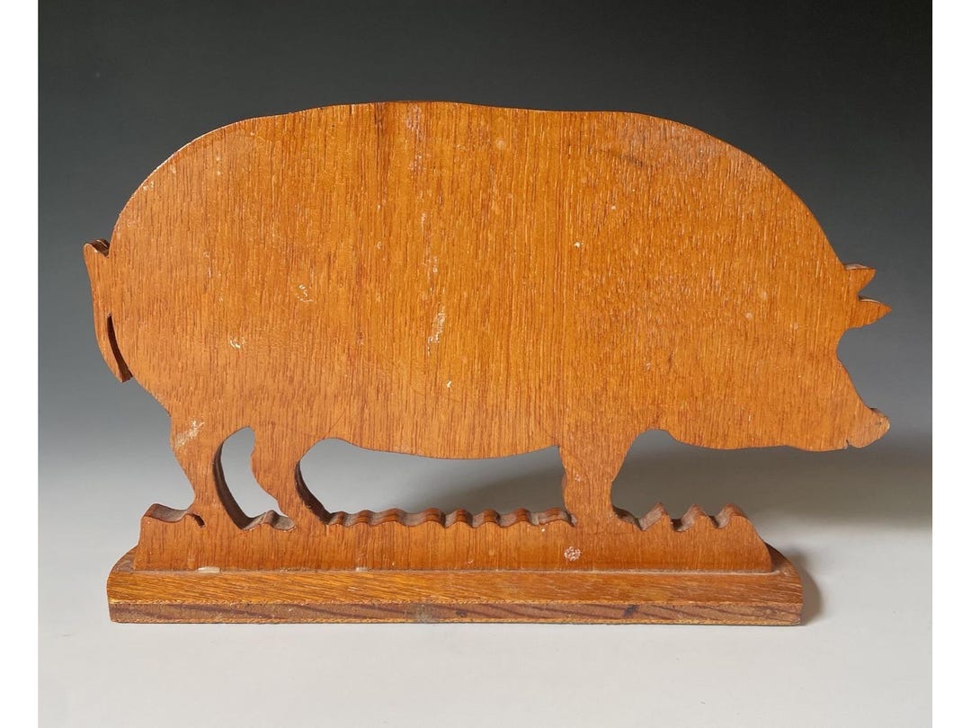 Vintage Rustic Primitive Barnyard Animal Pig Shelf Decor Wooden Folk ...