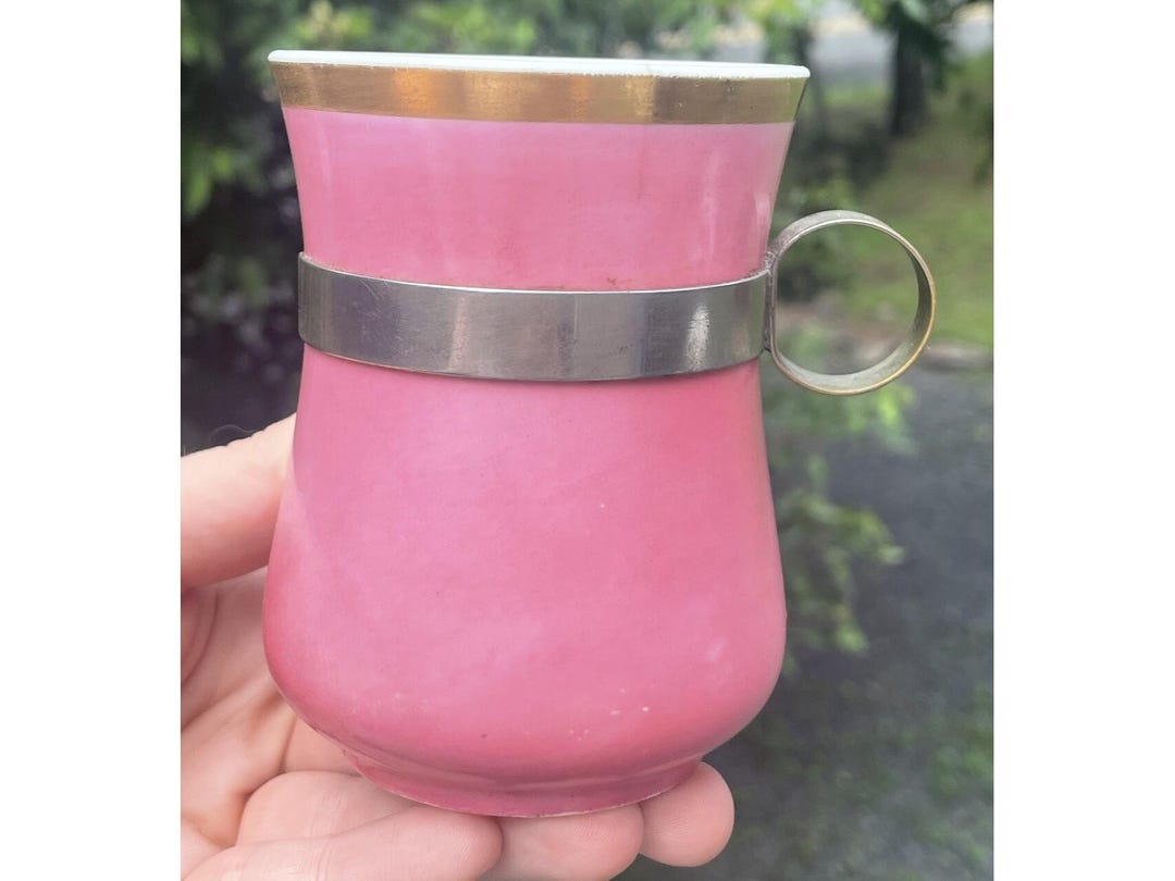 Antique Victorian Pink Porcelain Handleless Mug Cup W/ Metal Handle ...