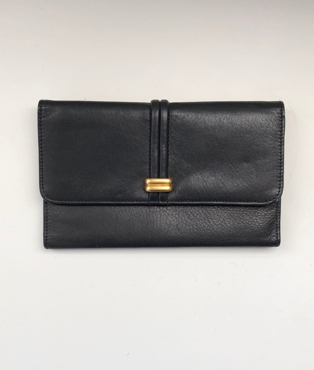 Vintage Sereta Étienne Aigner Black Leather Long Trifold Snap Checkbook ...