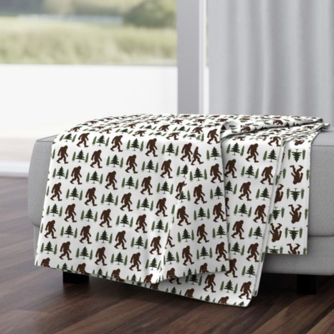 Bigfoot Silhouette Throw Blanket, Forest Trees, Sasquatch, Green and ...