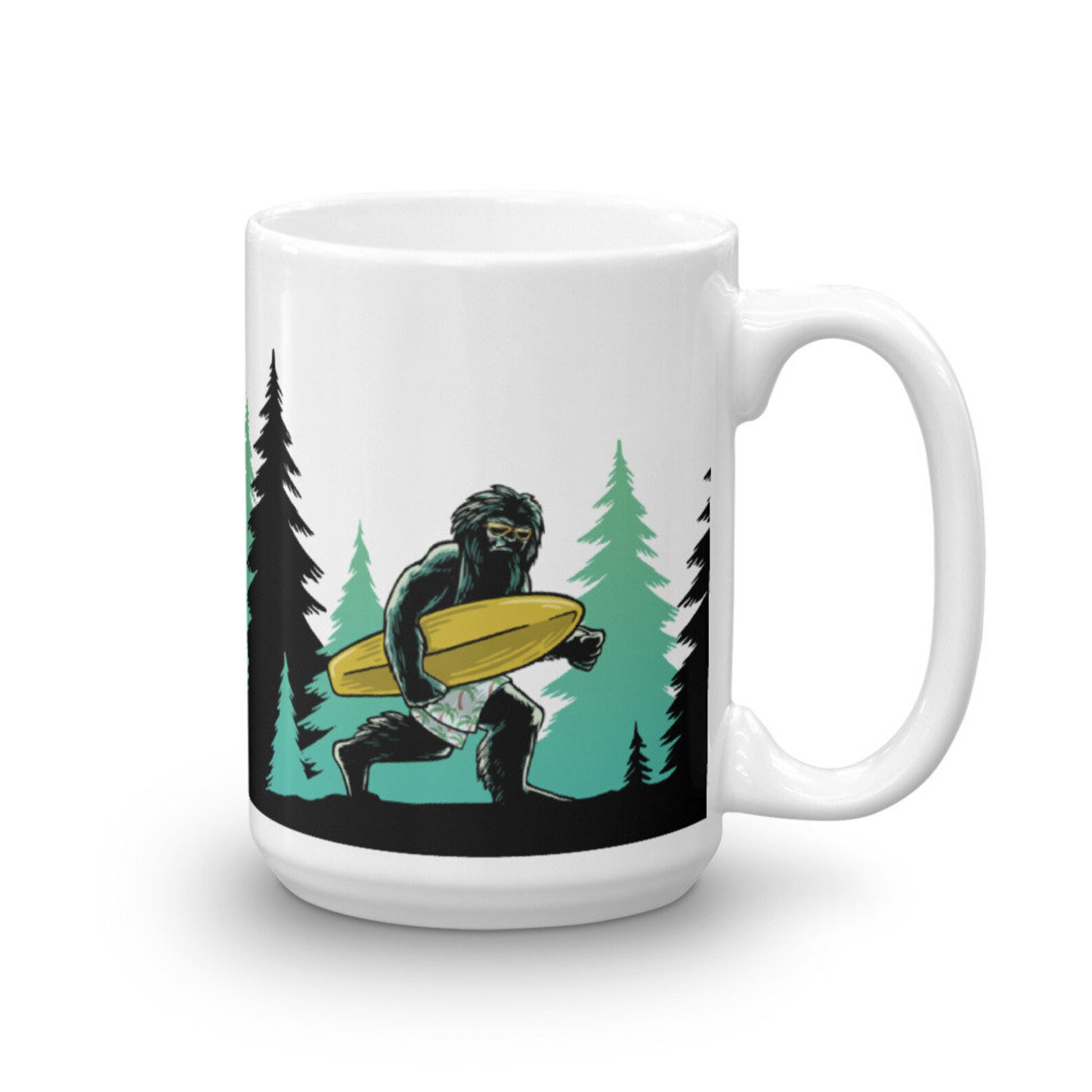 Summer Surfing Mug, Bigfoot, Surfer Sasquatch Cup, Funny Coffee Mug ...