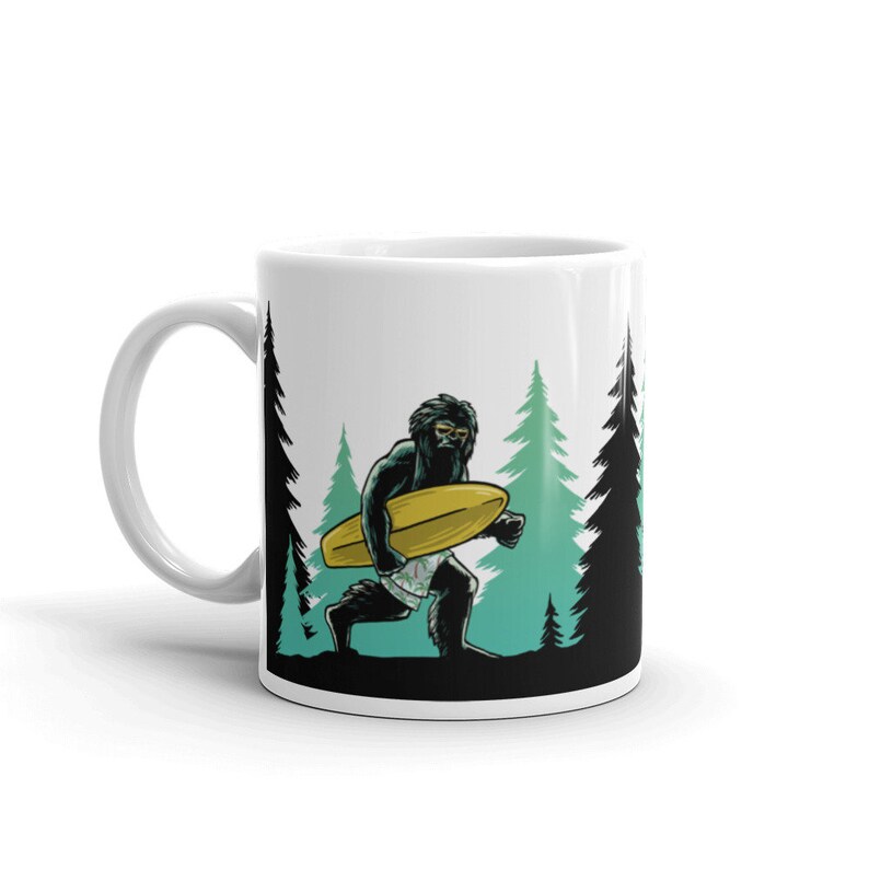 Summer Surfing Mug, Bigfoot, Surfer Sasquatch Cup, Funny Coffee Mug ...