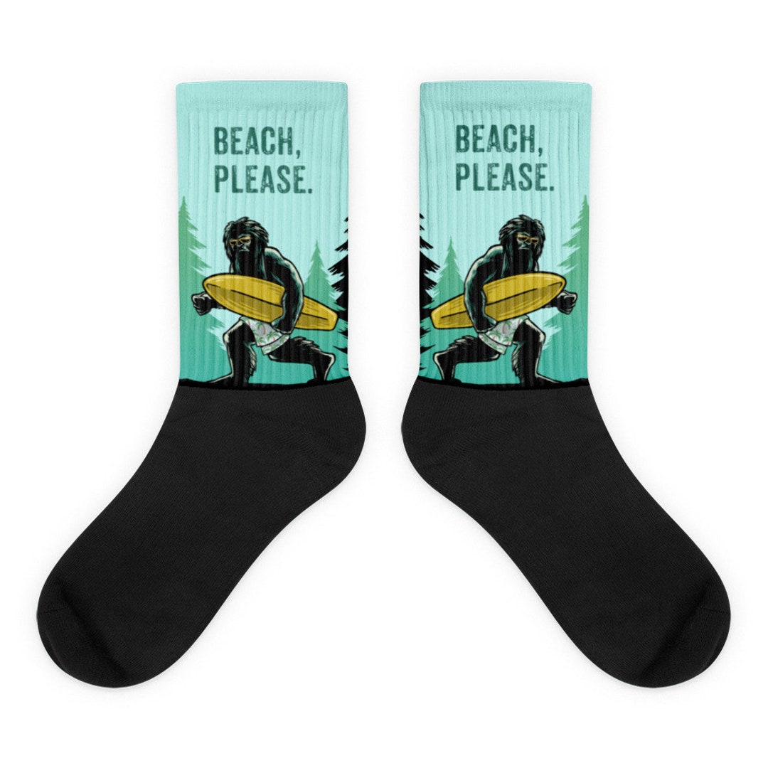 Surfing, Beach Please, Socks, Funny Socks, Bigfoot Gift, Sasquatch ...