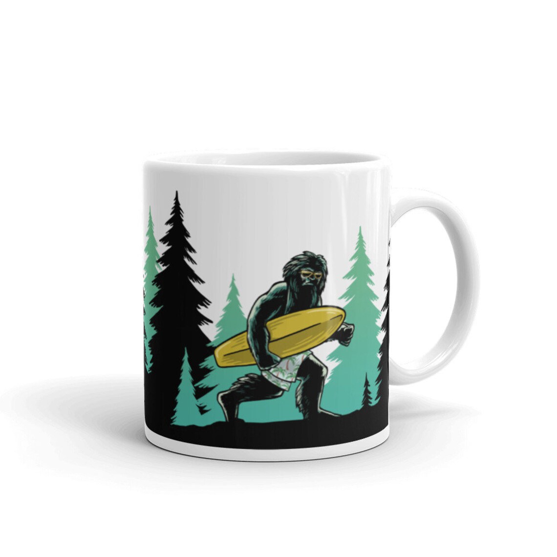 Summer Surfing Mug, Bigfoot, Surfer Sasquatch Cup, Funny Coffee Mug ...