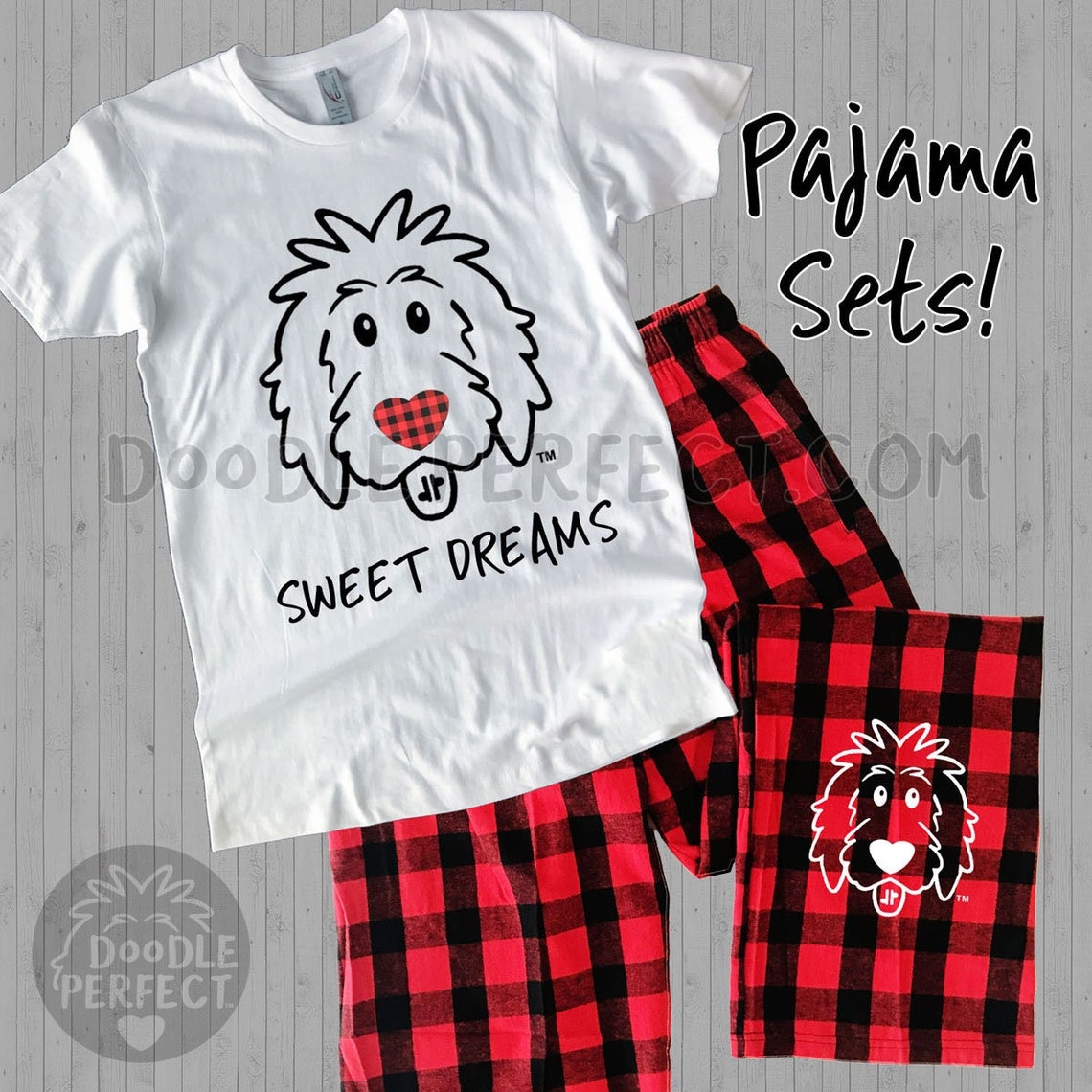 Doodle Pajama Pants Set Personalized Buffalo Plaid Pajamas | Etsy