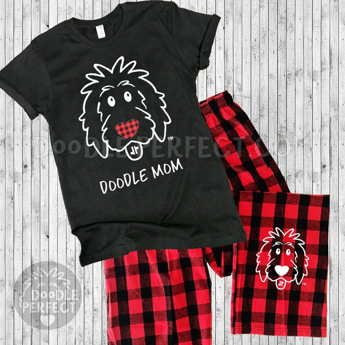 Doodle Pajama Pants Set Personalized Buffalo Plaid Pajamas - Etsy