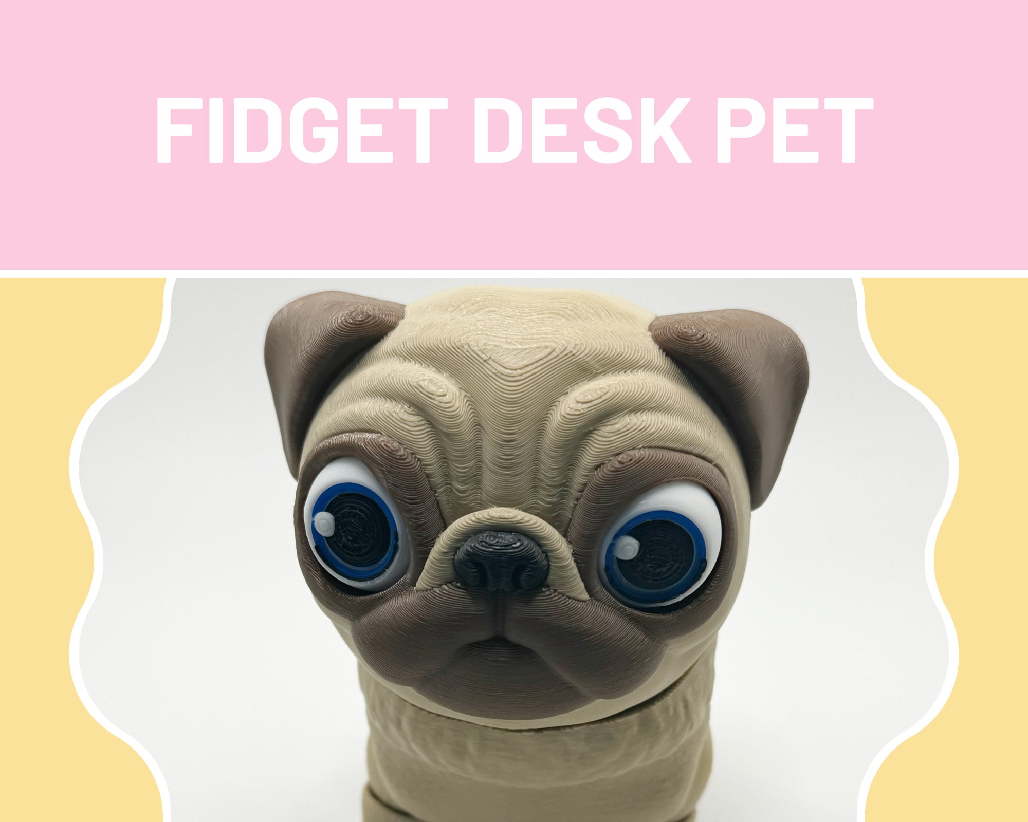Pug Desk Accessories, 3D Printed Desk Pet, Articulating Animal, Gift ...