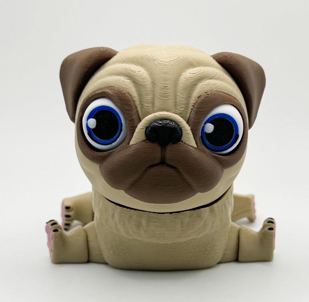 Pug Desk Accessories, 3D Printed Desk Pet, Articulating Animal, Gift ...
