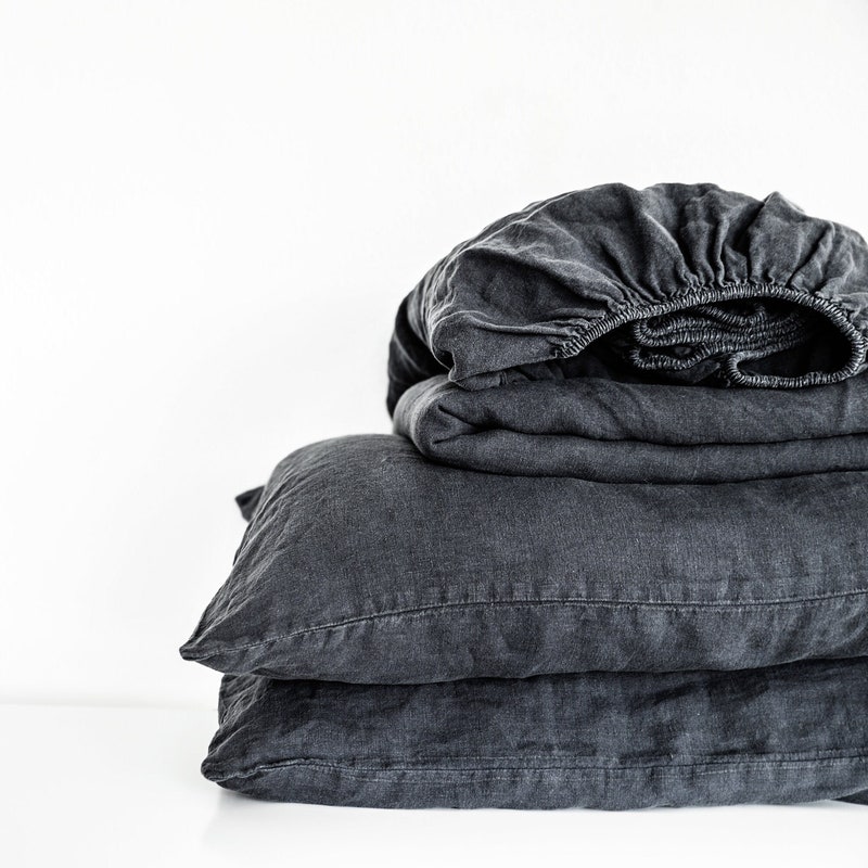 Black Linen Bedding - Etsy