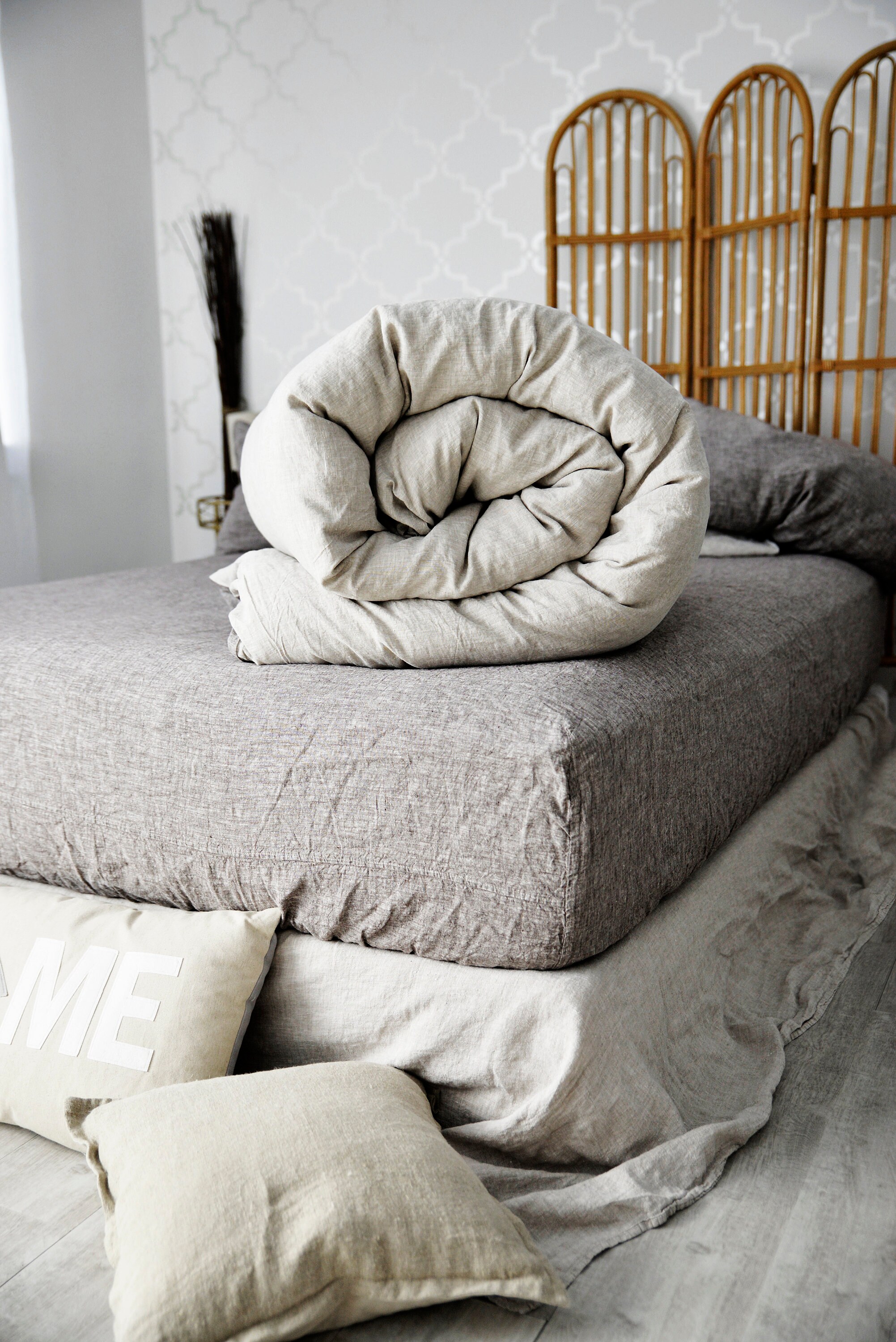 Stone Washed Linen Duvet Cover: Gray & Brown, Farmhouse Bedding - Etsy