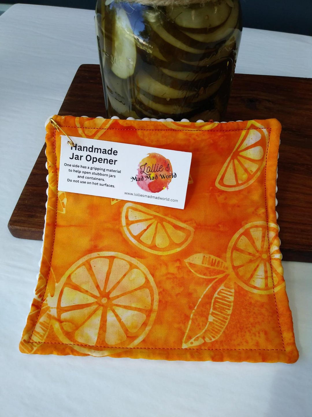Handmade Fabric Jar Opener With Orange Slice Batik Pattern Fruit Design ...