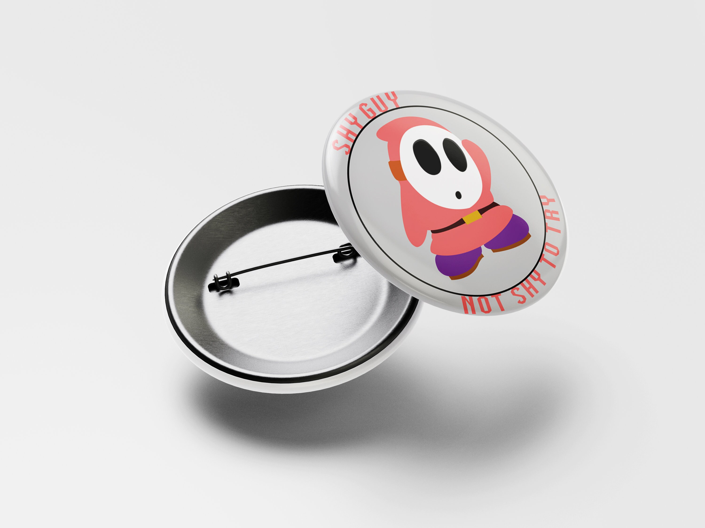 Shy Guy Pink "shy Guy Not Shy to Try" Button Pin, Handmade, Nintendo ...