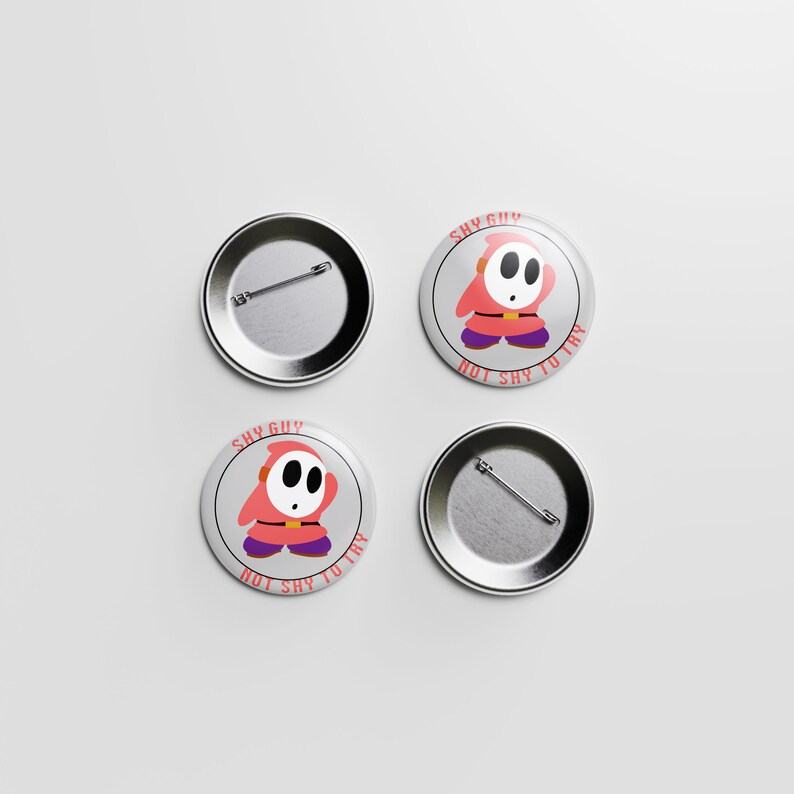 Shy Guy Pink "shy Guy Not Shy to Try" Button Pin, Handmade, Nintendo ...