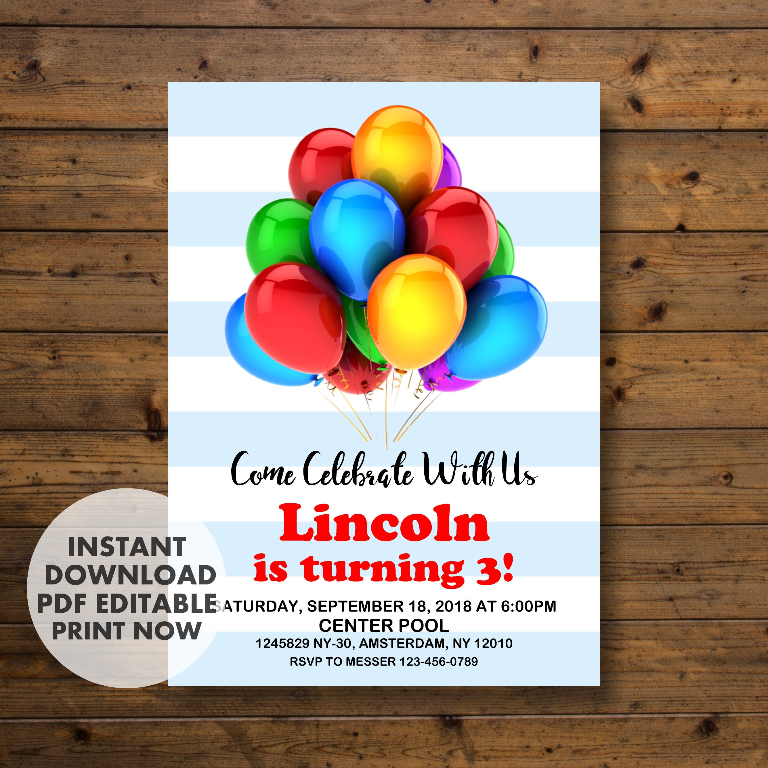 Balloon Birthday Invitation Balloons Invitation INSTANT Etsy Balloon Birthday Invitation Balloons Invitation INSTANT Etsy