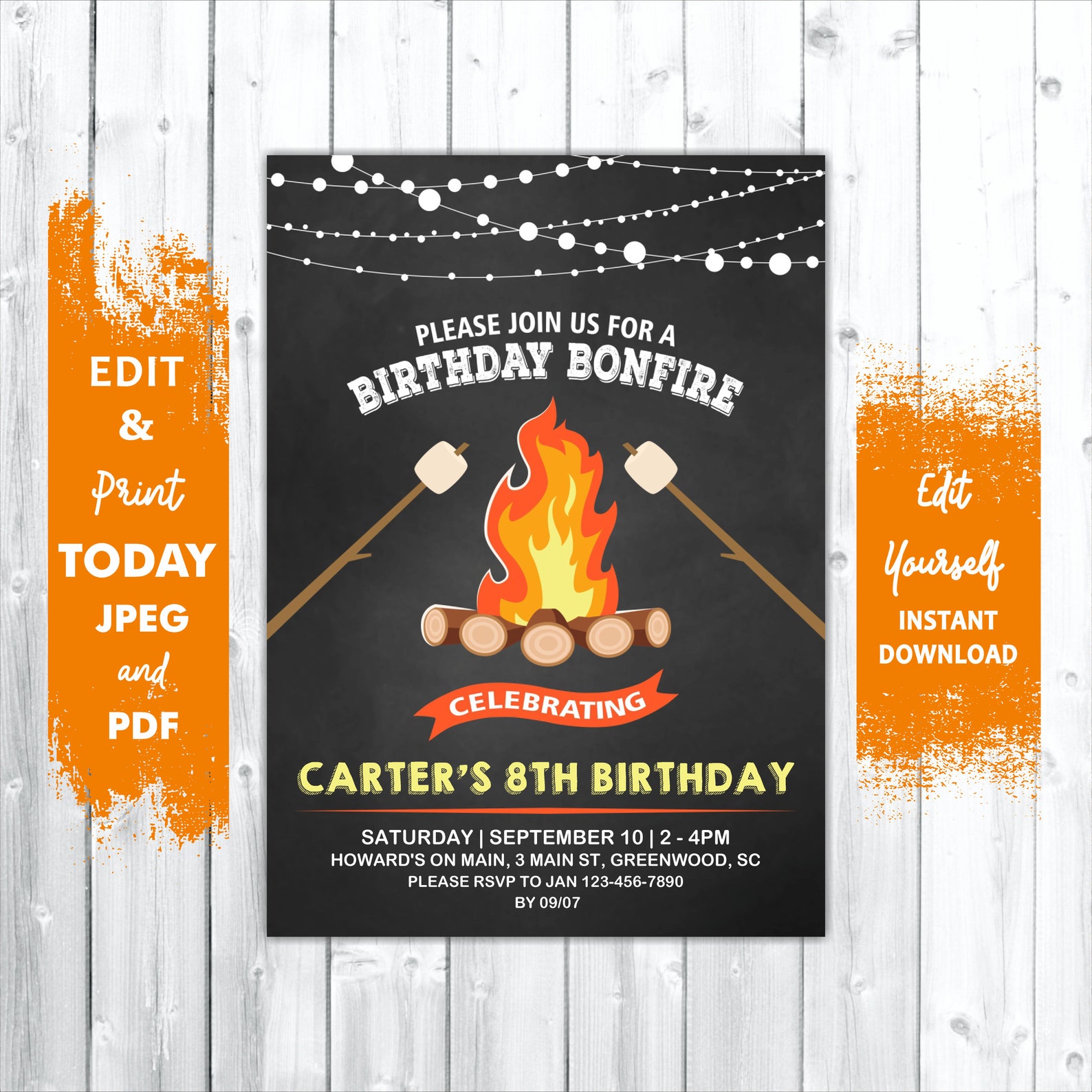 Bonfire Invitation Editable Bonfire Party Invitation | Etsy