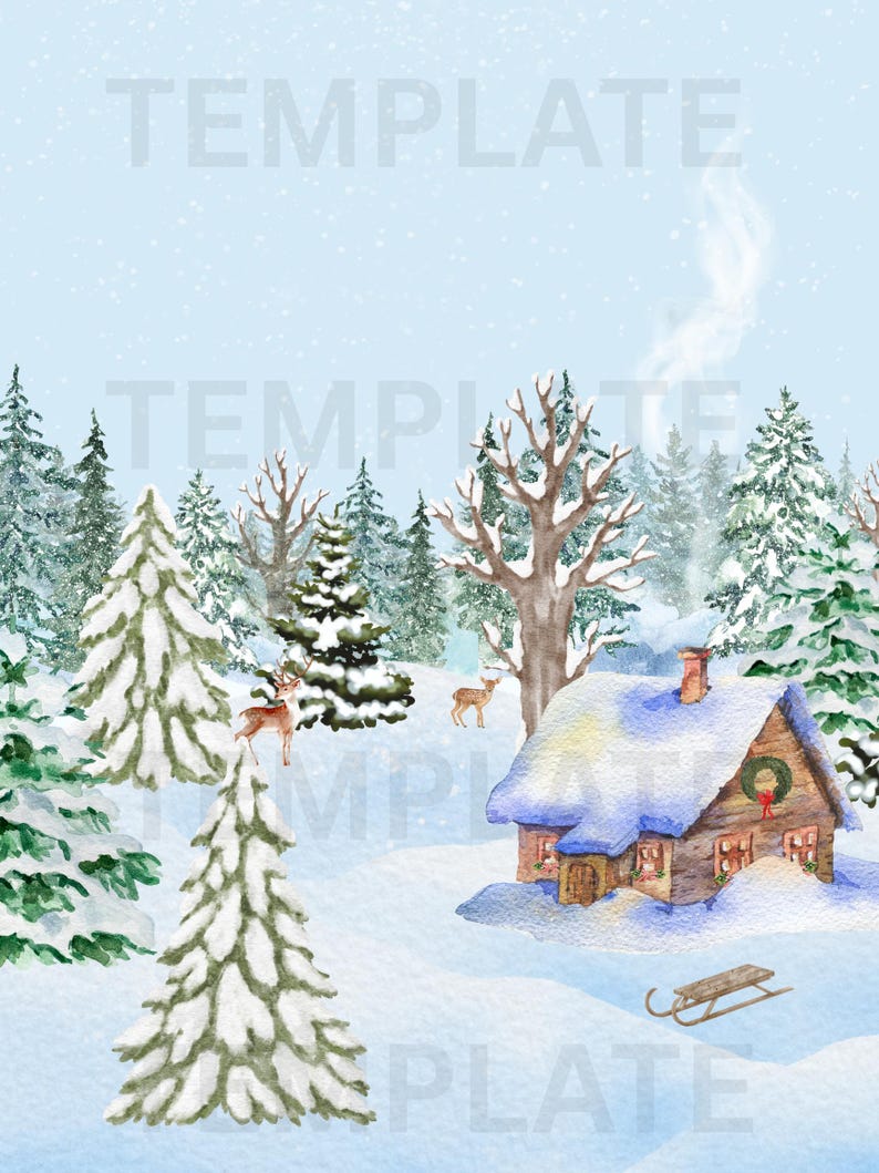 Whimsical Snowy Christmas Cabin Wall Poster Download - Etsy