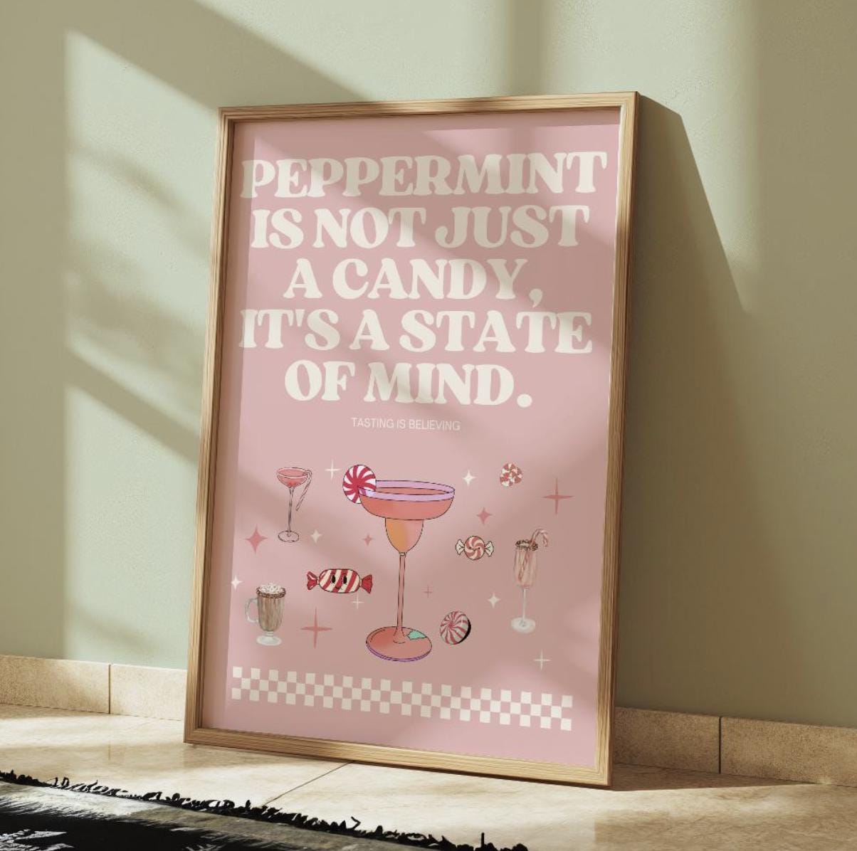Retro Peppermint Christmas Poster: Festive Kitchen Art - Etsy