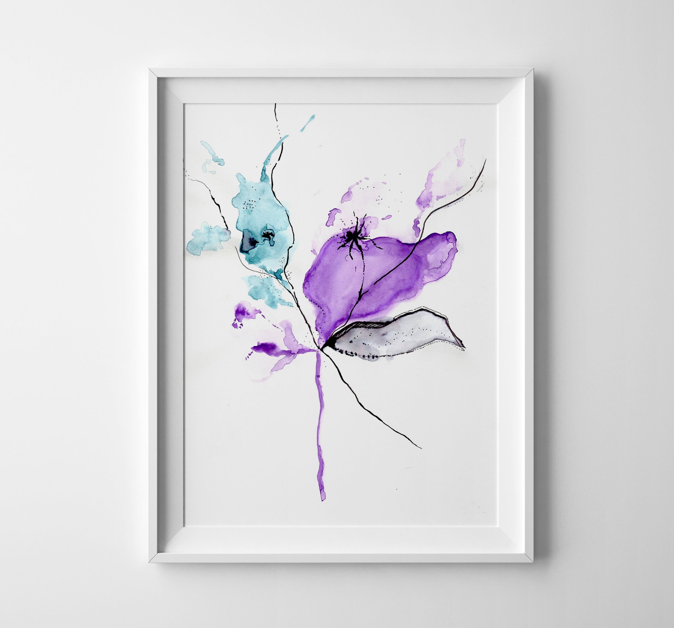 Abstract Teal Purple Watercolor Flower Print, Teal Wall Art,poster ...
