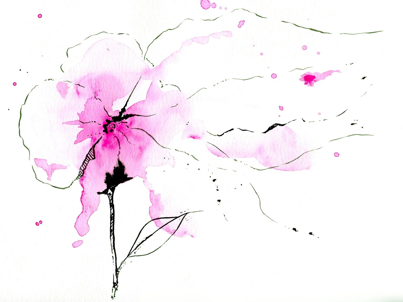 Pink Flower Abstract Art Watercolor Painting Digital Art Print - Etsy