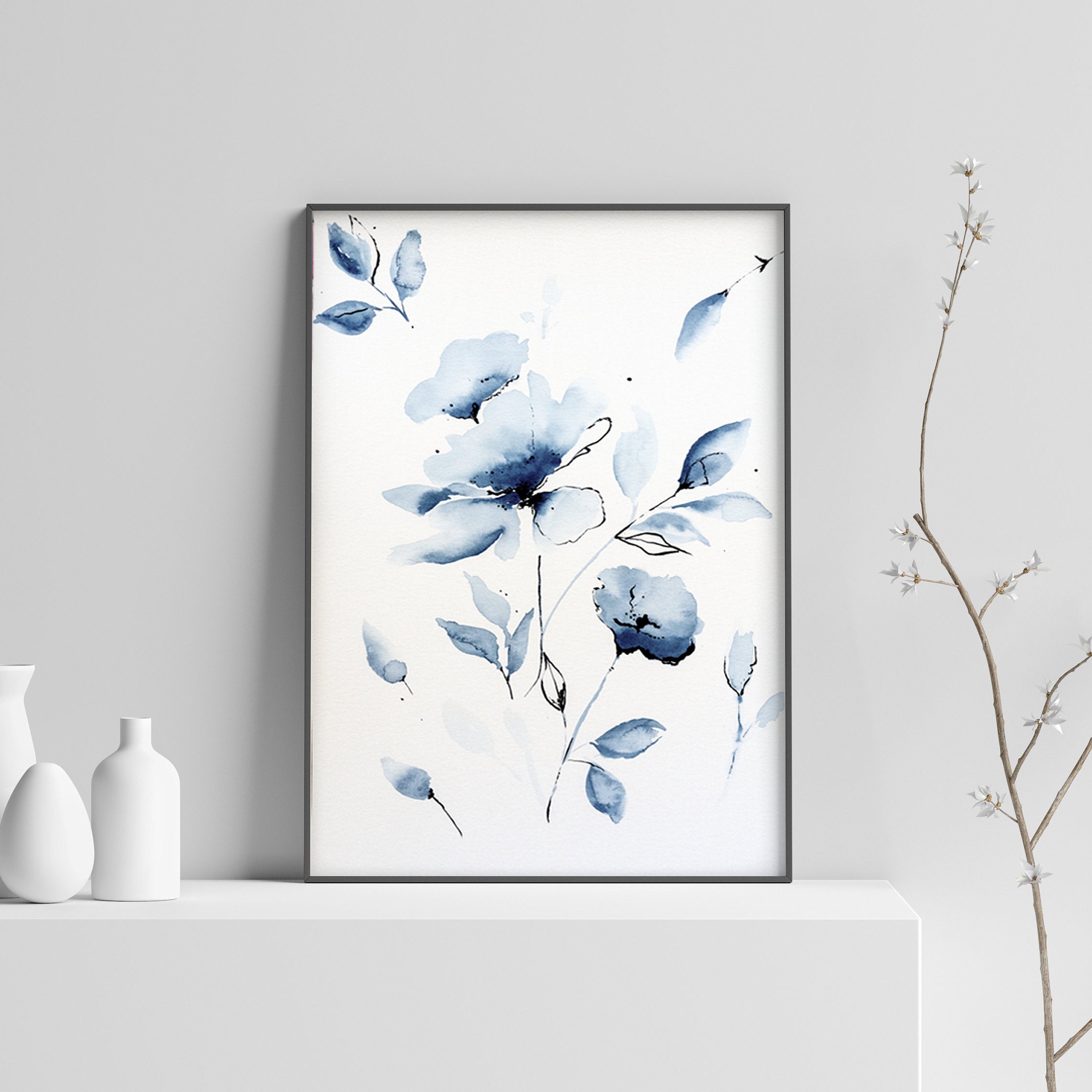 Abstract Watercolor Painting, Blue Abstract Watercolor, Large Print ...