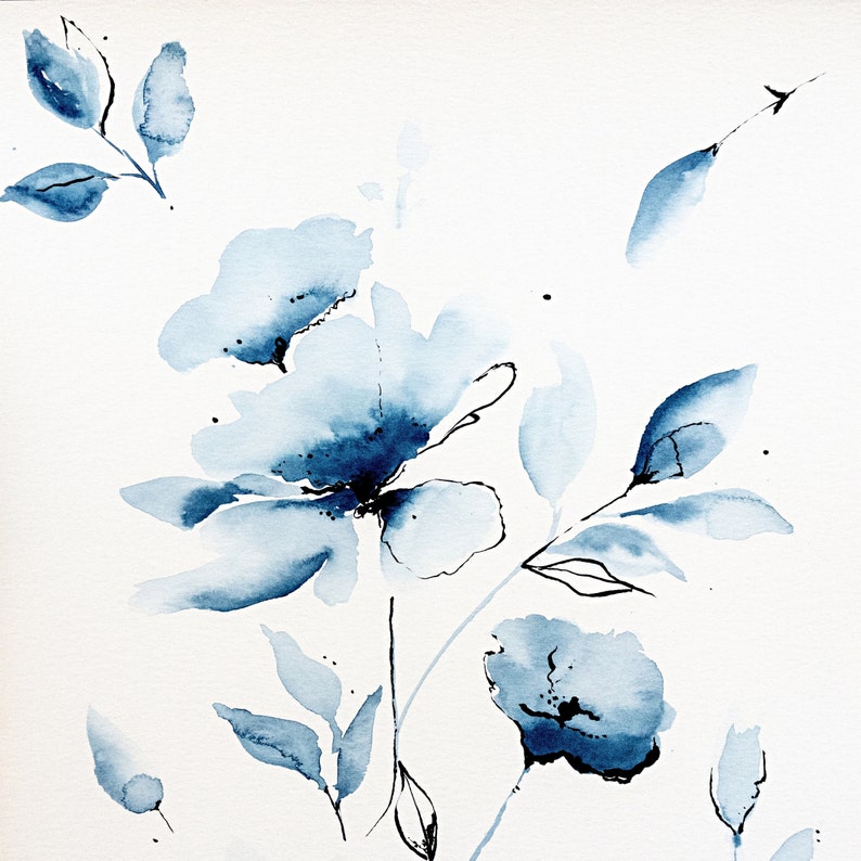 Abstract Watercolor Painting, Blue Abstract Watercolor, Large Print ...