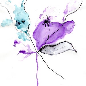 Teal and Purple Flower Abstract Watercolor Painting - Digital Download ...