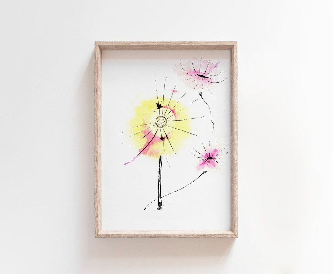 Yellow Dandelion Flower Watercolor Painting Printable Wall - Etsy
