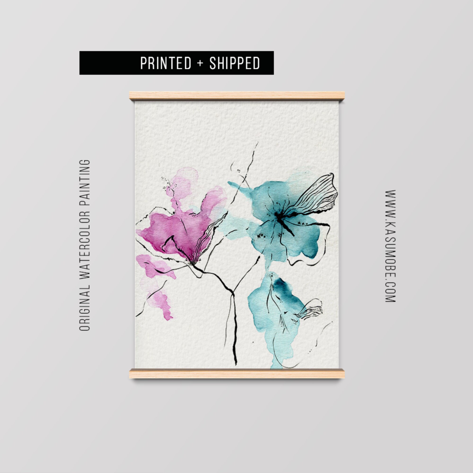 Abstract Teal Pink Watercolor Flower Print, Teal Wall Art,poster Print ...