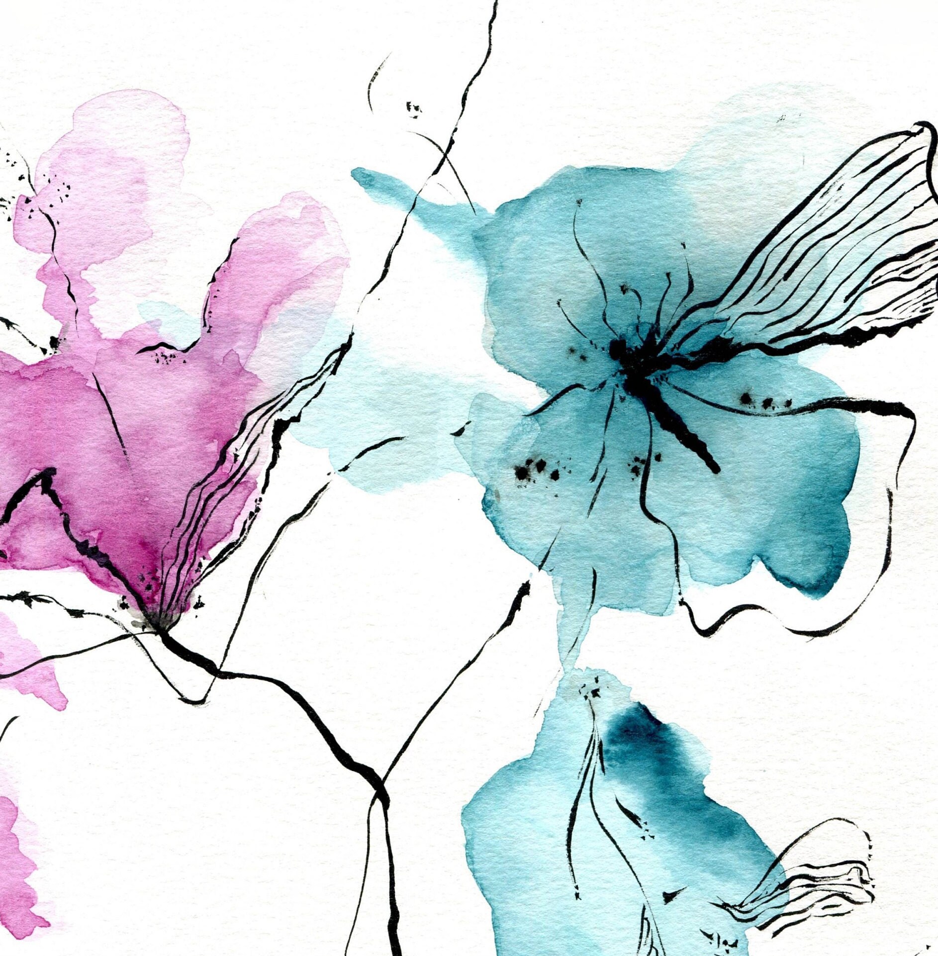 Abstract Teal Pink Watercolor Flower Print, Teal Wall Art,poster Print ...