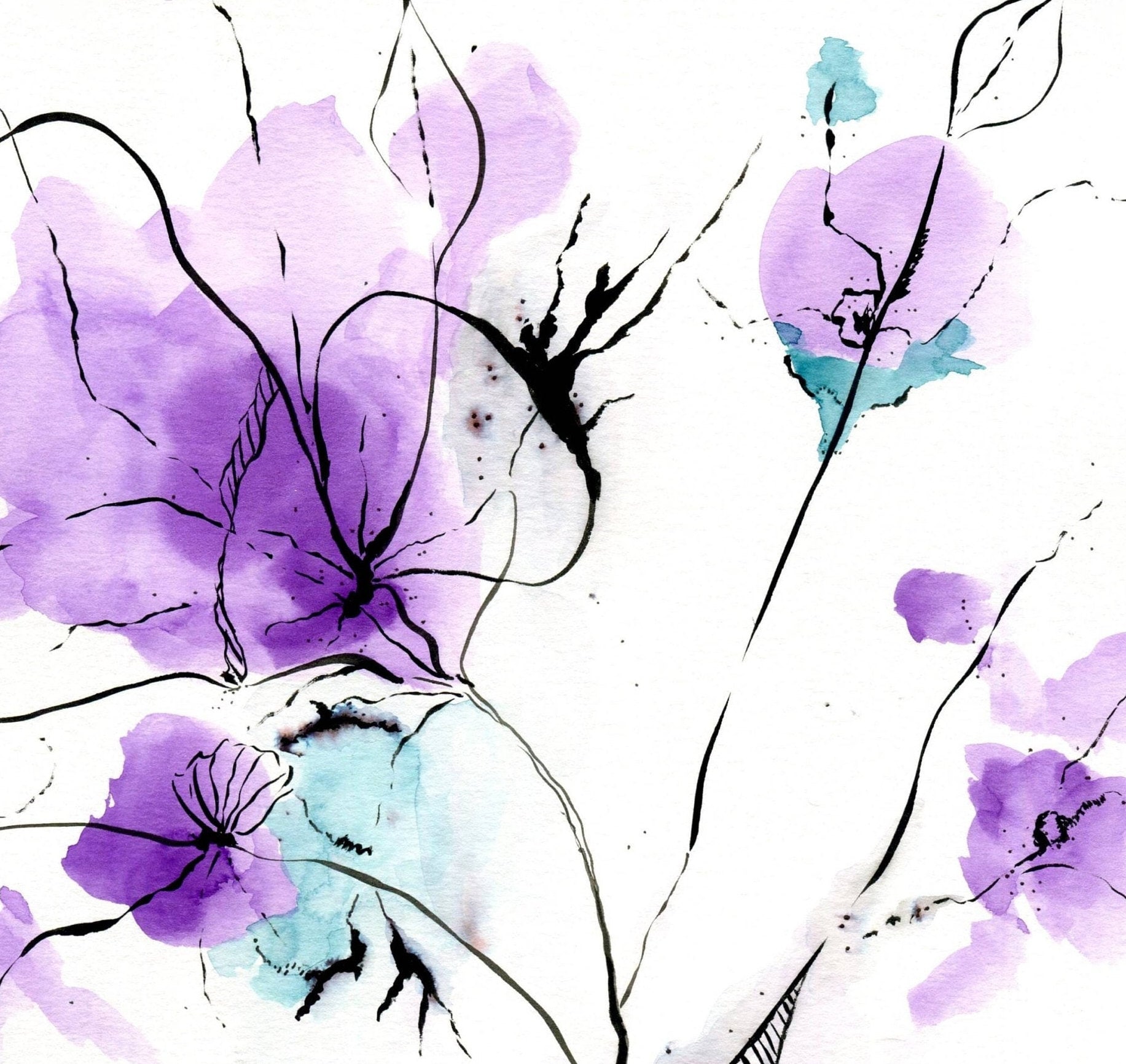 Abstract Purple Teal Watercolor Flower Print, Teal Wall Art,poster ...