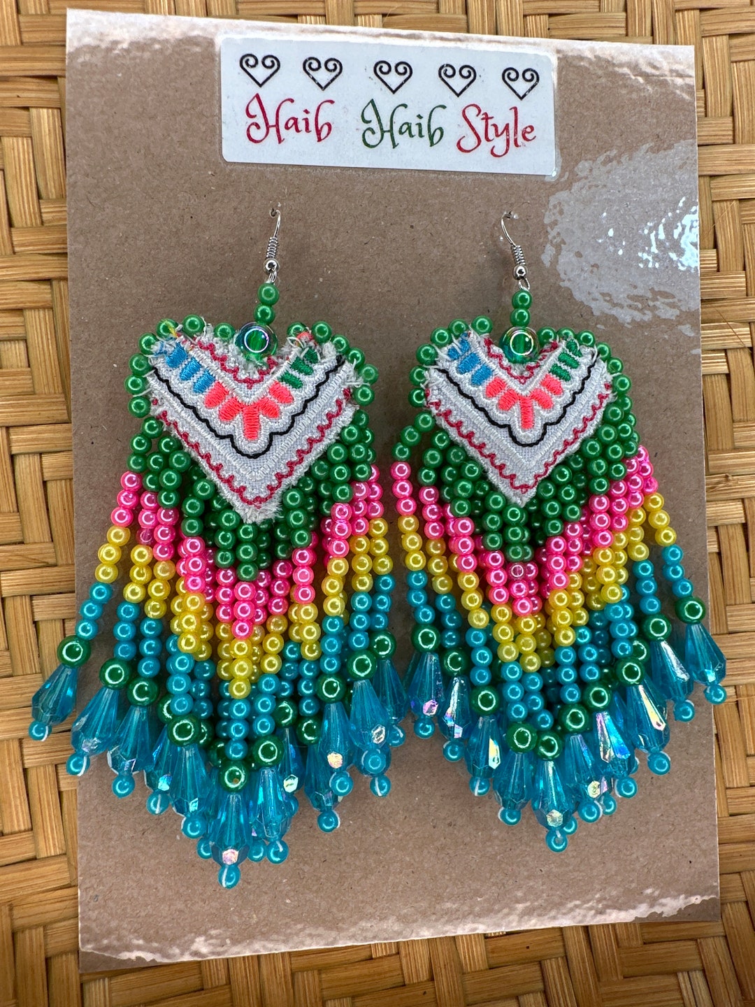 E16, Handmade Hmoob Suav Machine Embroidered Earring, Hmong Earrings ...
