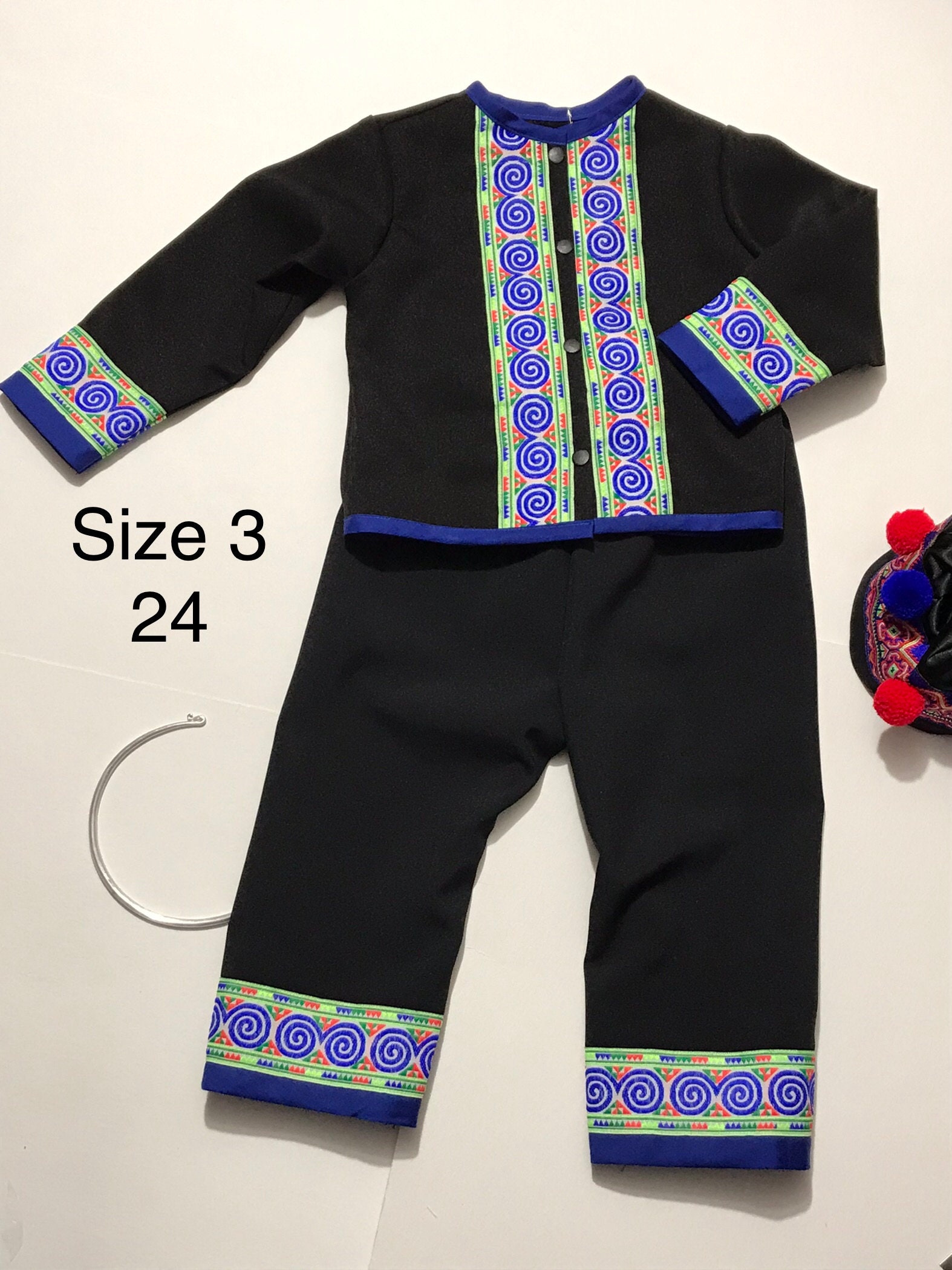 2p set, size 3 blue qwj, simple boy girl Hmong