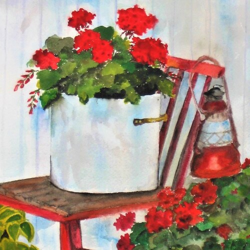 Geraniums Watercolor Print - Etsy
