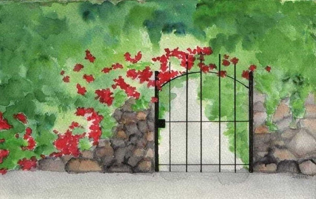 Old Garden Gate, Print, Watercolor, Painting, Landscape, Nature, Gift ...
