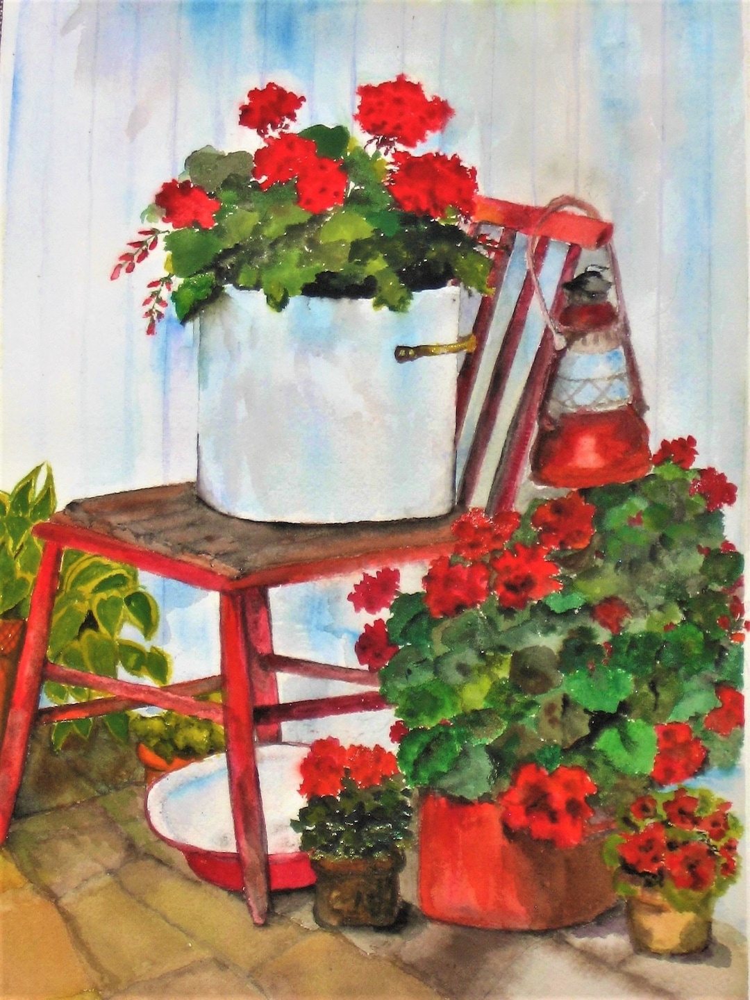 Watercolor, Print, 8"x10", Painting, Garden, Flower, "summer Geraniums", Nature, Painting, Print ...