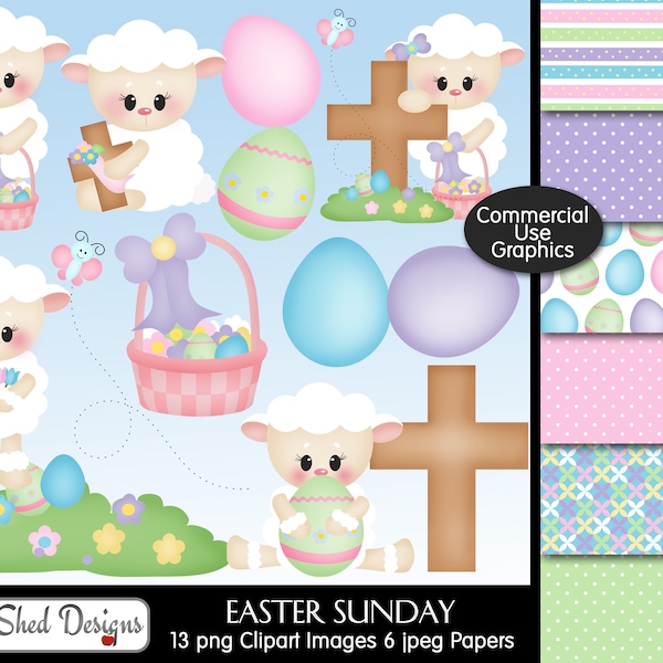 Easter Cross and Lamb Clipart - Etsy